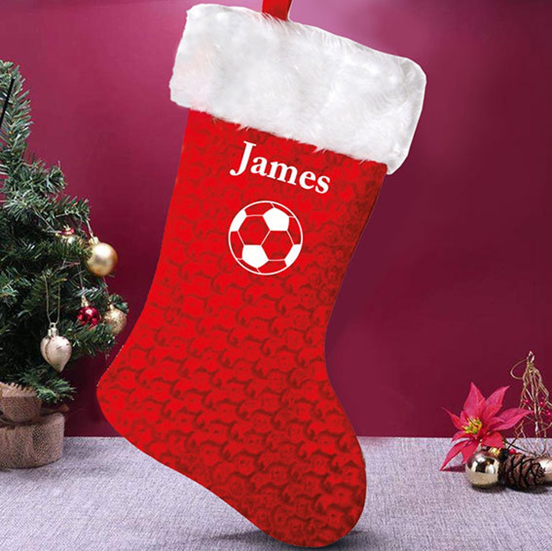 Personalised Deluxe Red Velvet Christmas Stocking With Fuzzy Trim for a ...