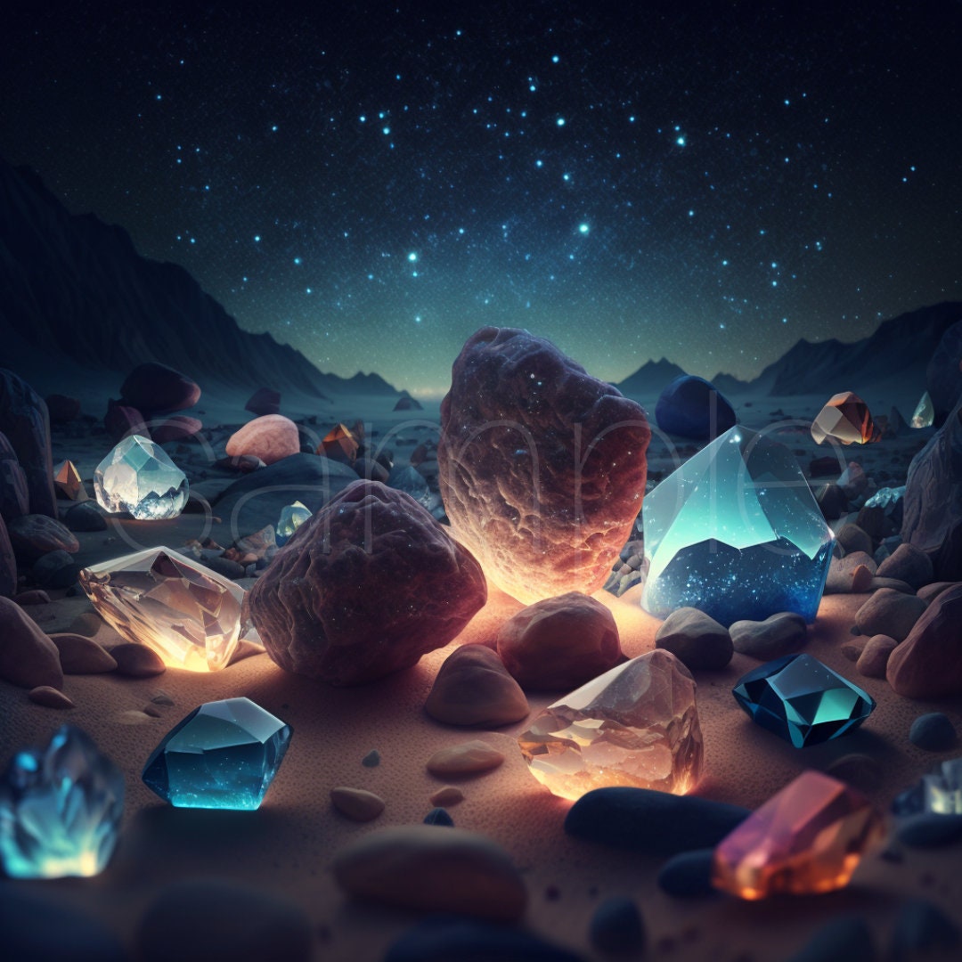 Crystal Stones Digital Art - Starry Night - Etsy