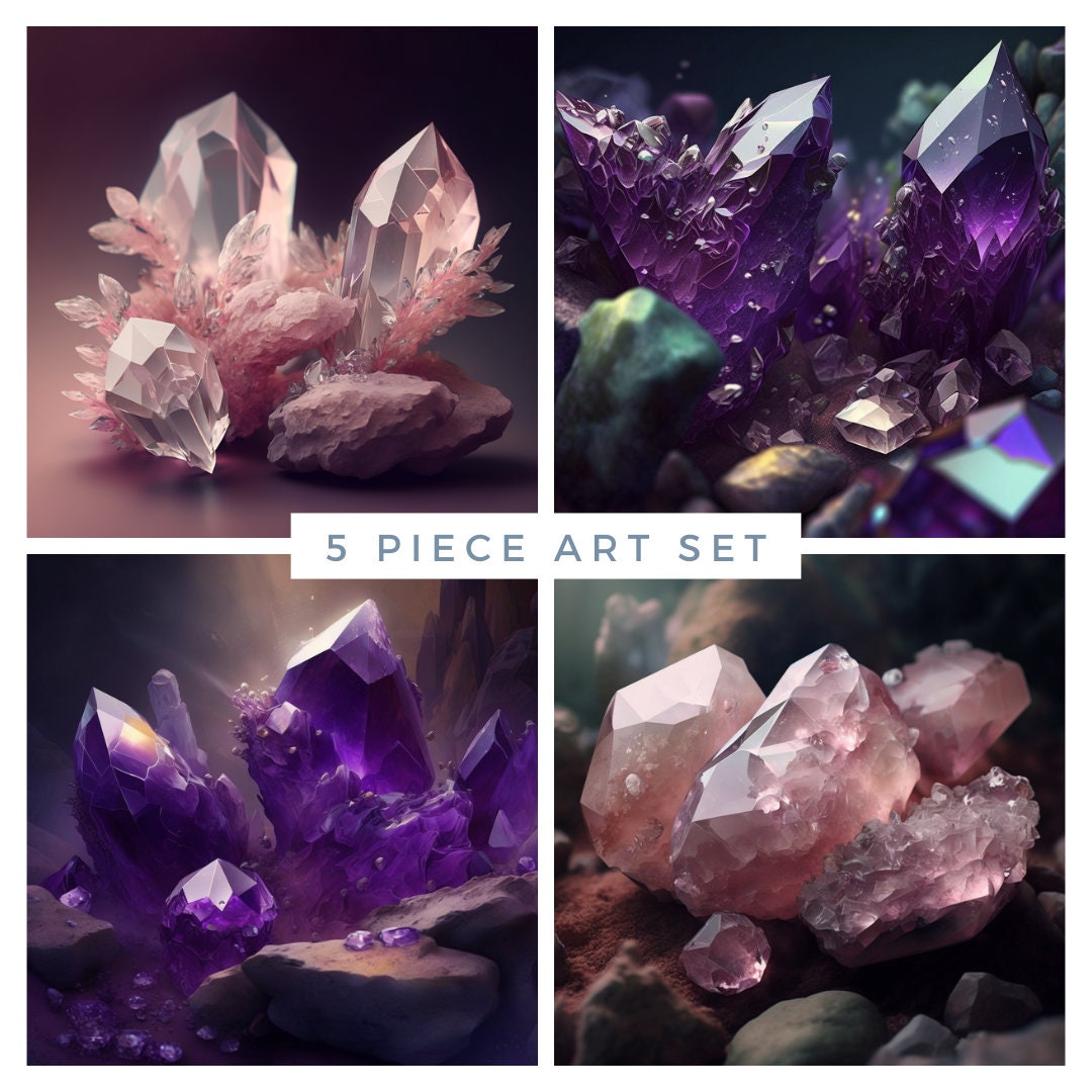 Crystal Digital Art - Amethyst & Rose Quartz - 5 Art Pieces/files! - Etsy