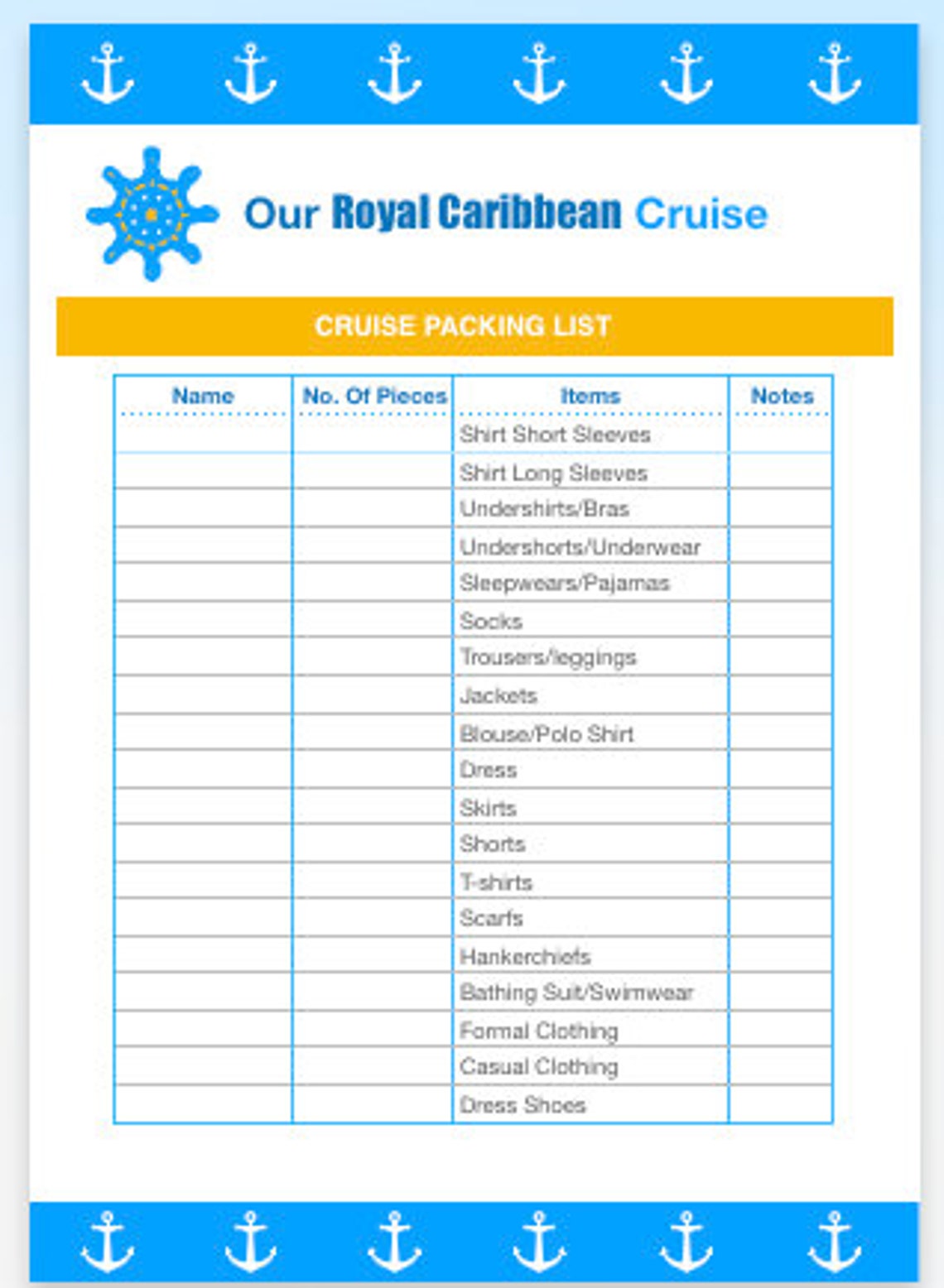 Royal Caribbean Cruise Planner Vacation Cruise Printable - Etsy