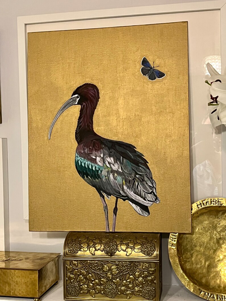 Large Original Oil Painting of a Glossy Ibis and Purple - Etsy