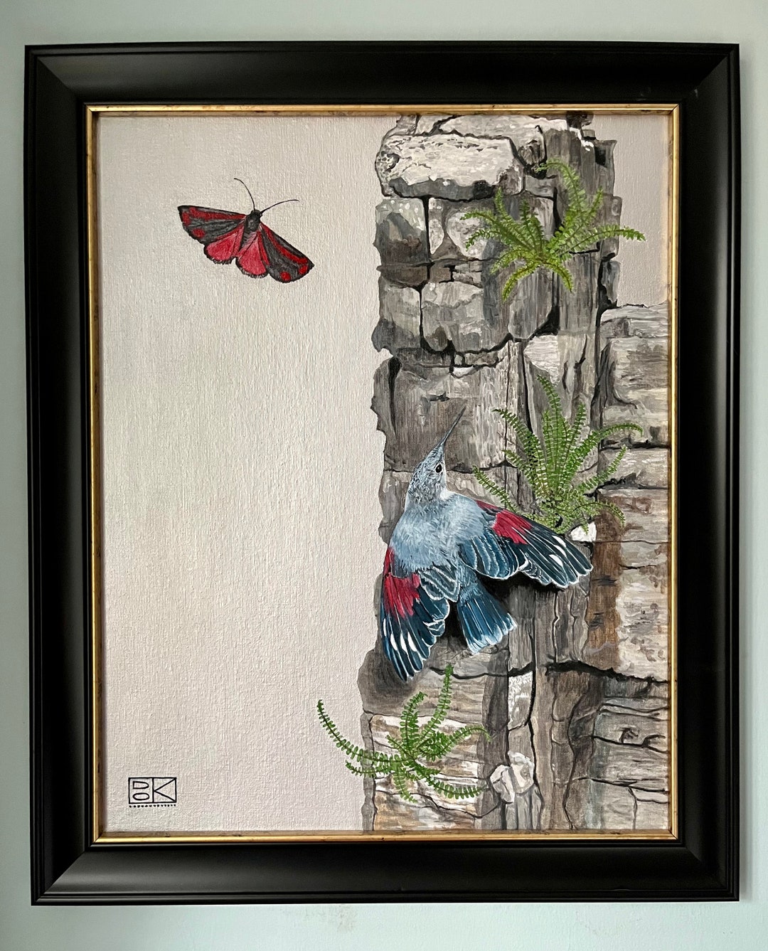 Large Original Oil Painting of Wallcreeper Bird and Cinnabar Moth - Etsy