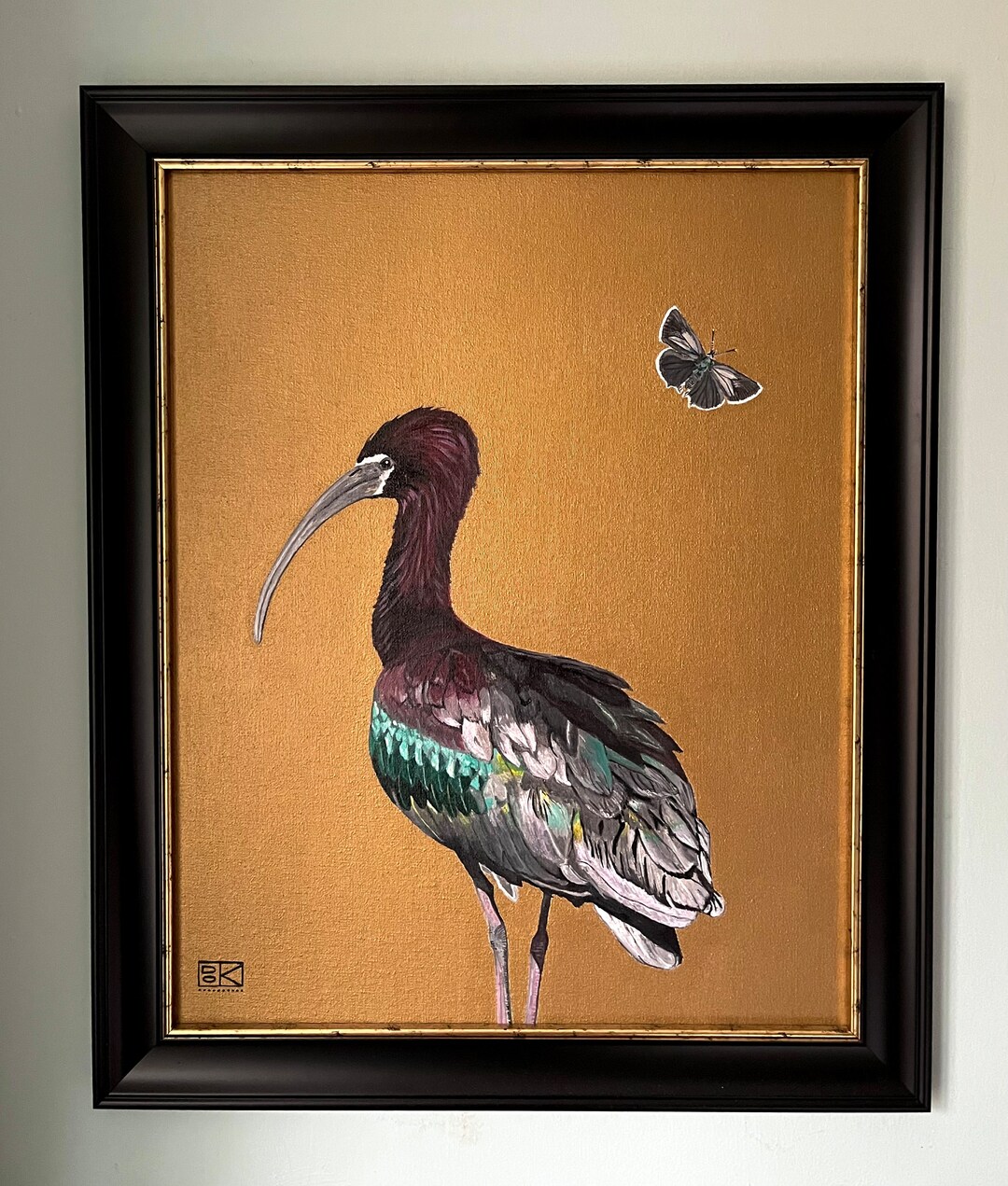 Large Original Oil Painting of a Glossy Ibis and Purple Hairstreak ...