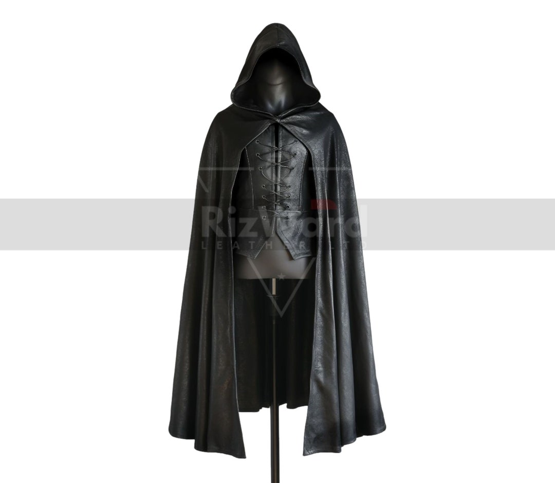 Handmade Black Leather Hooded Cloak: Medieval Cosplay Costume - Etsy