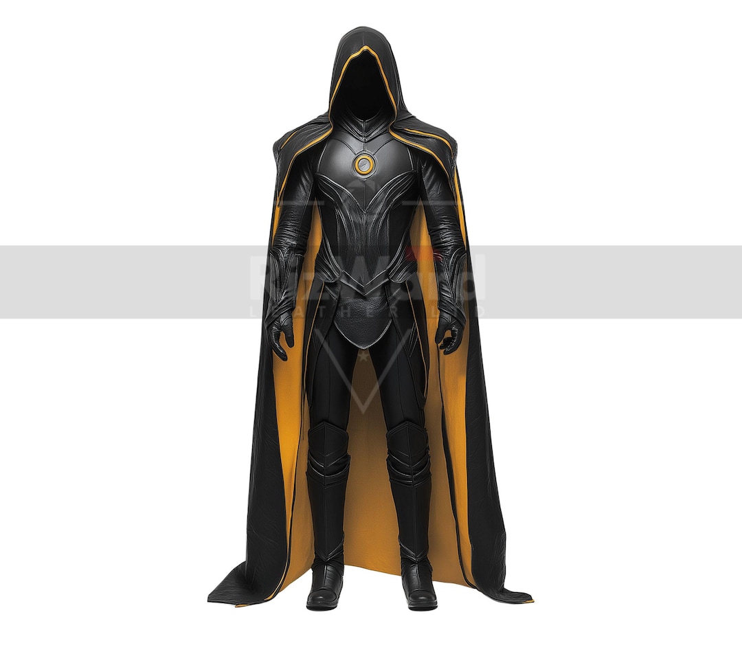 Handmade Black and Yellow Leather Hooded Cloak With Armour: Cosplay ...