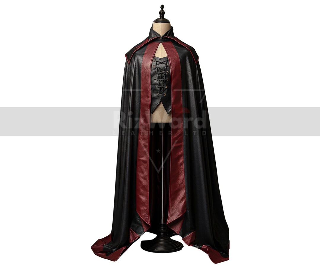 Handmade Black & Red Leather Gothic Cloak With Vest: Cosplay Costume - Etsy