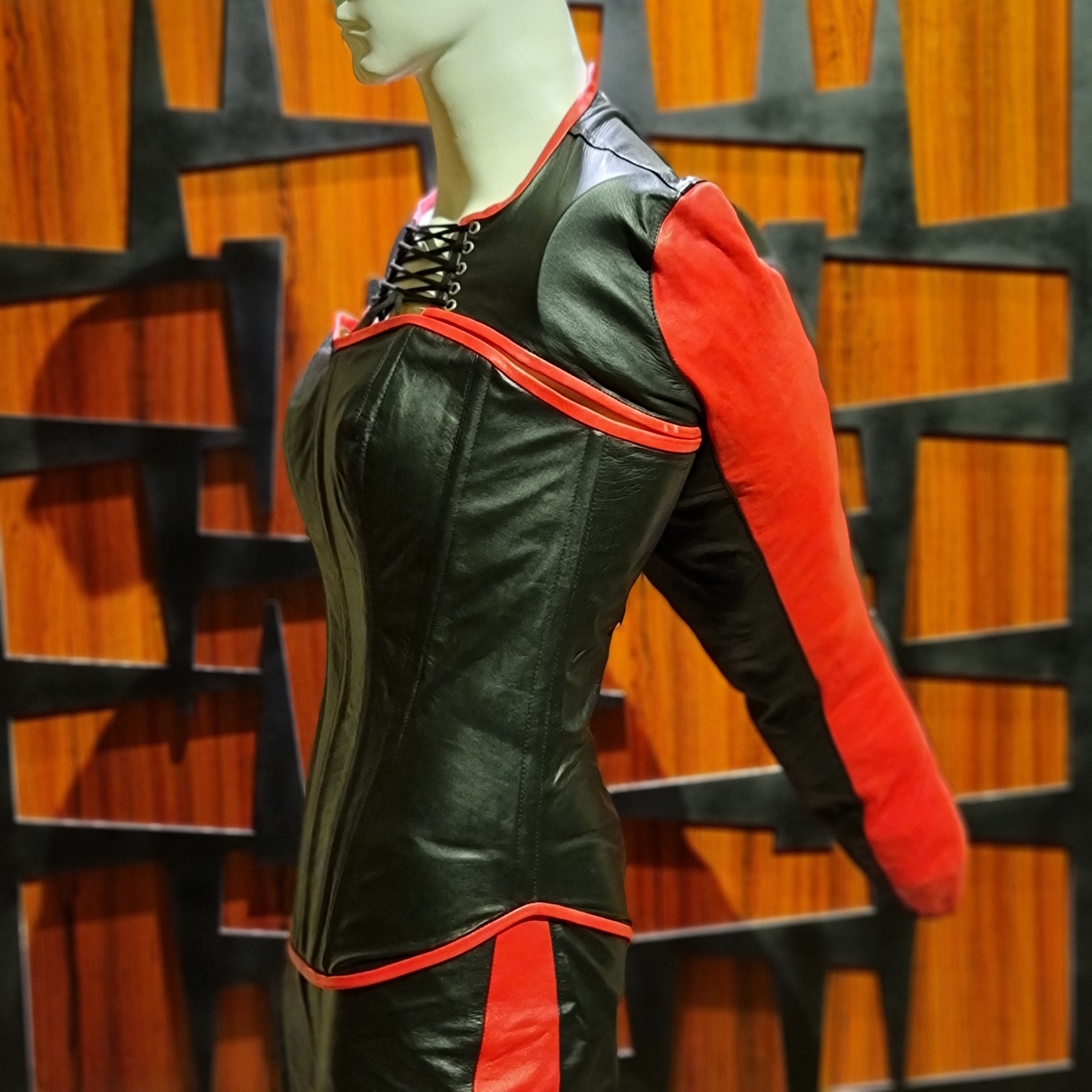 Premium Black & Red Leather Corset Dress With Arm Binder | Restrictive ...
