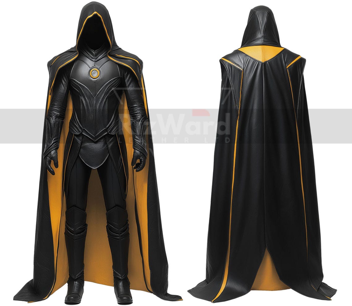 Handmade Black and Yellow Leather Hooded Cloak With Armour: Cosplay ...