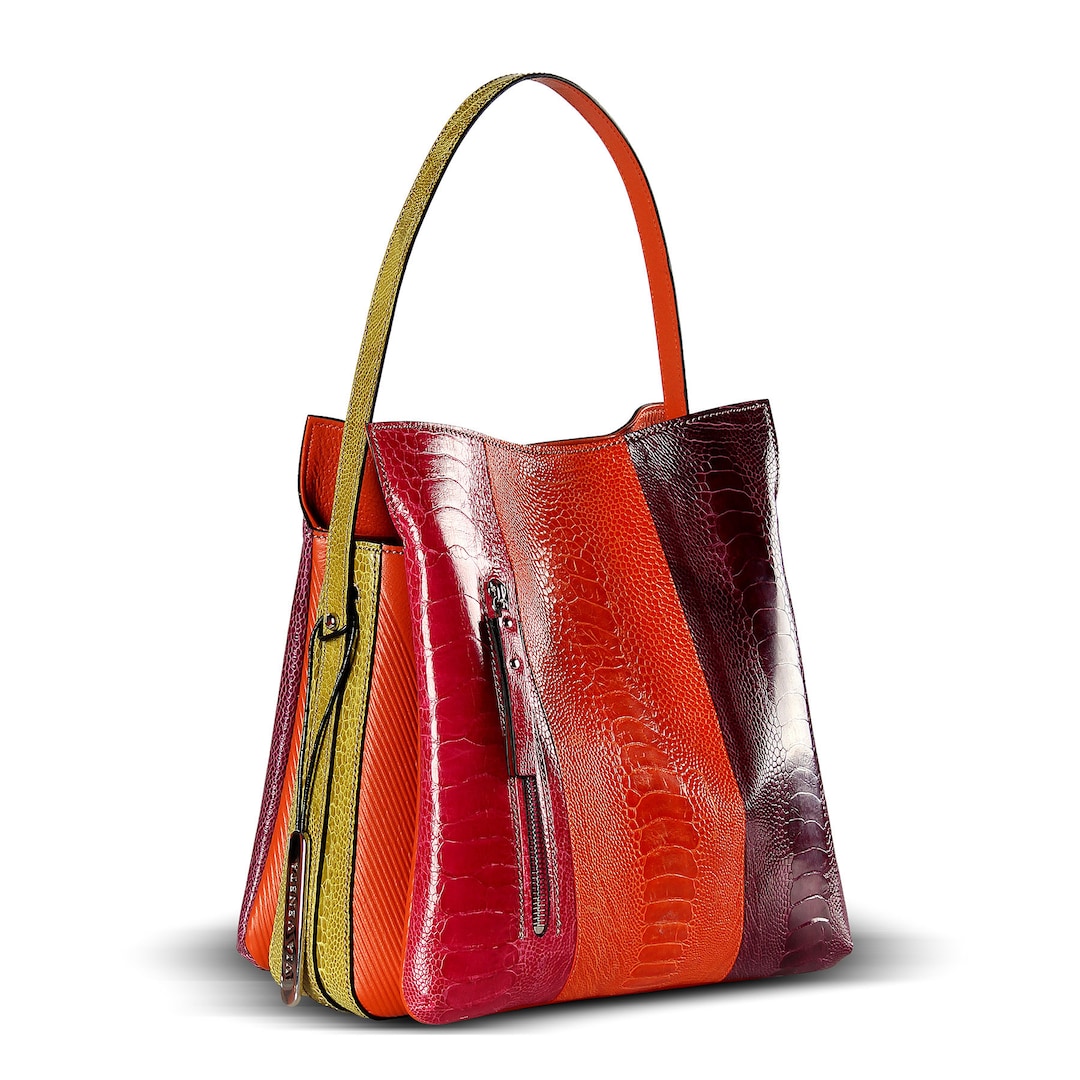 Multi Color Leather Tote Bag Handmade Ostrich Leather - Etsy