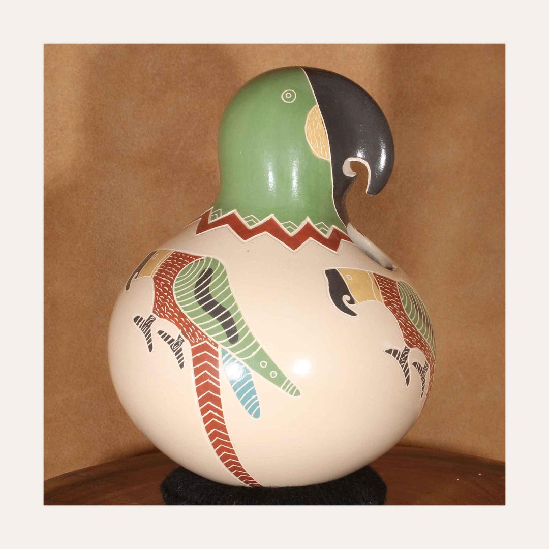 Señor Vidal Corona Master Artist Mata Ortiz Parrot Bird Handmade ...