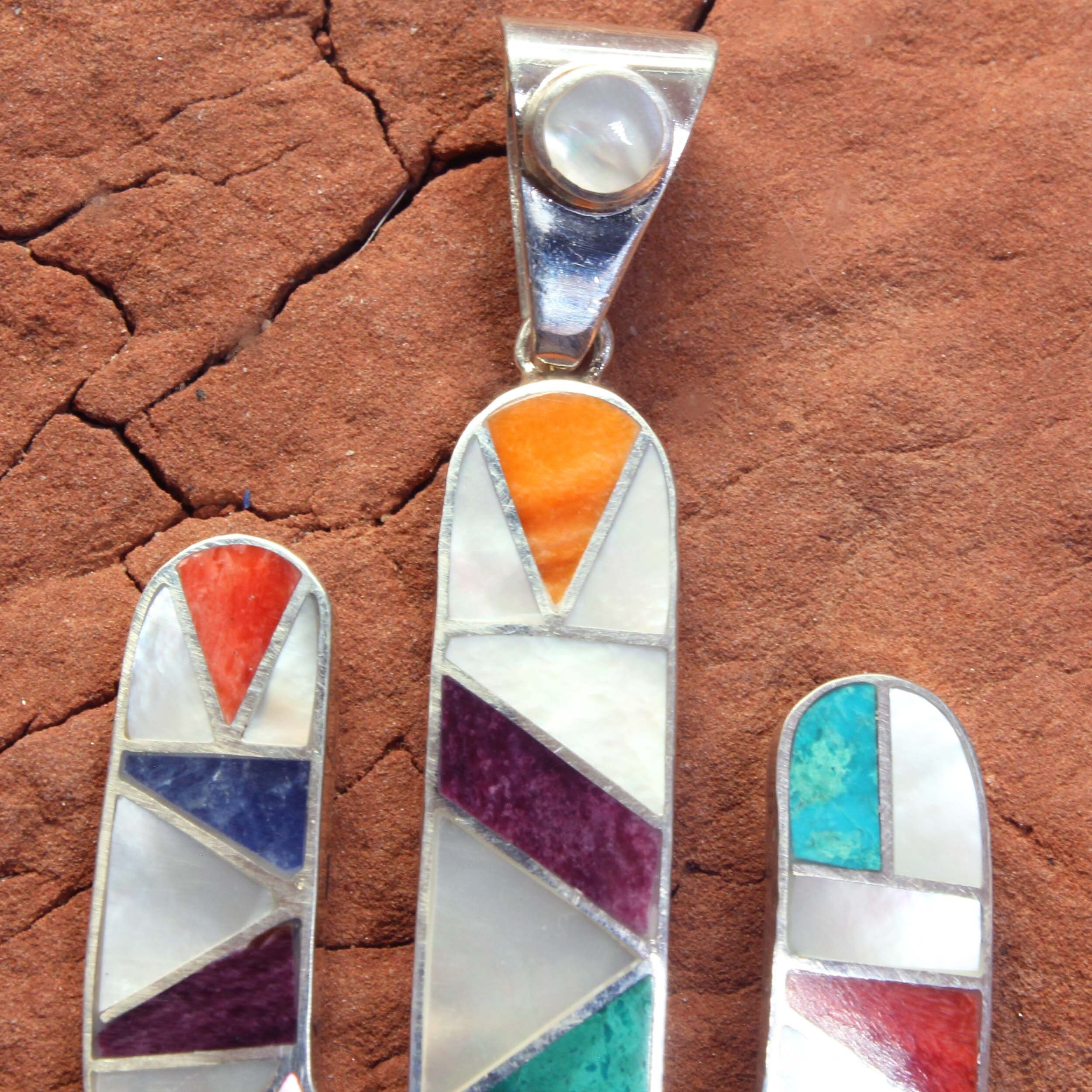 Inca Heritage Cactus Jewelry Set, Sterling Silver, Gemstone Inlay - Etsy
