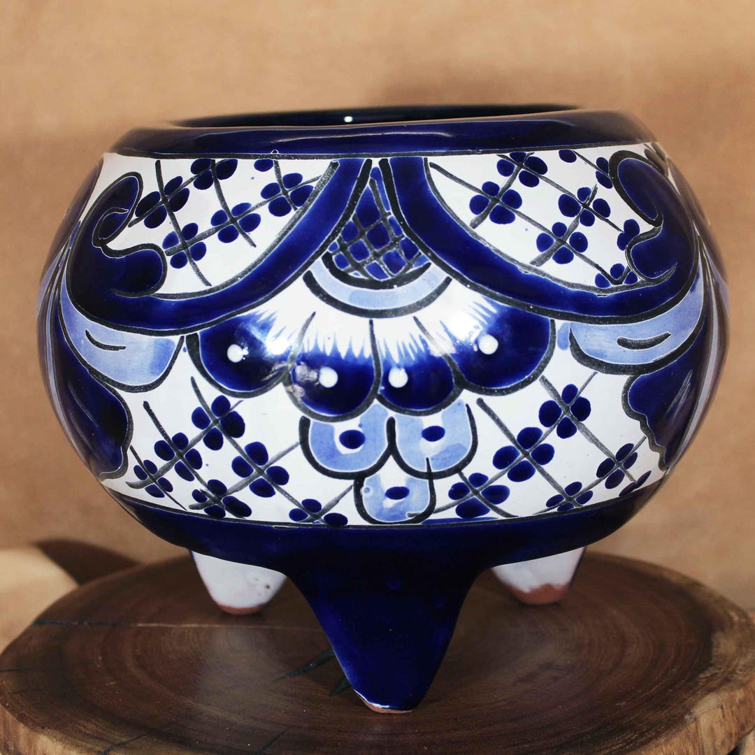Deep Blue White Talavera Bright Cheerful Ceramic Garden Flower Pottery ...