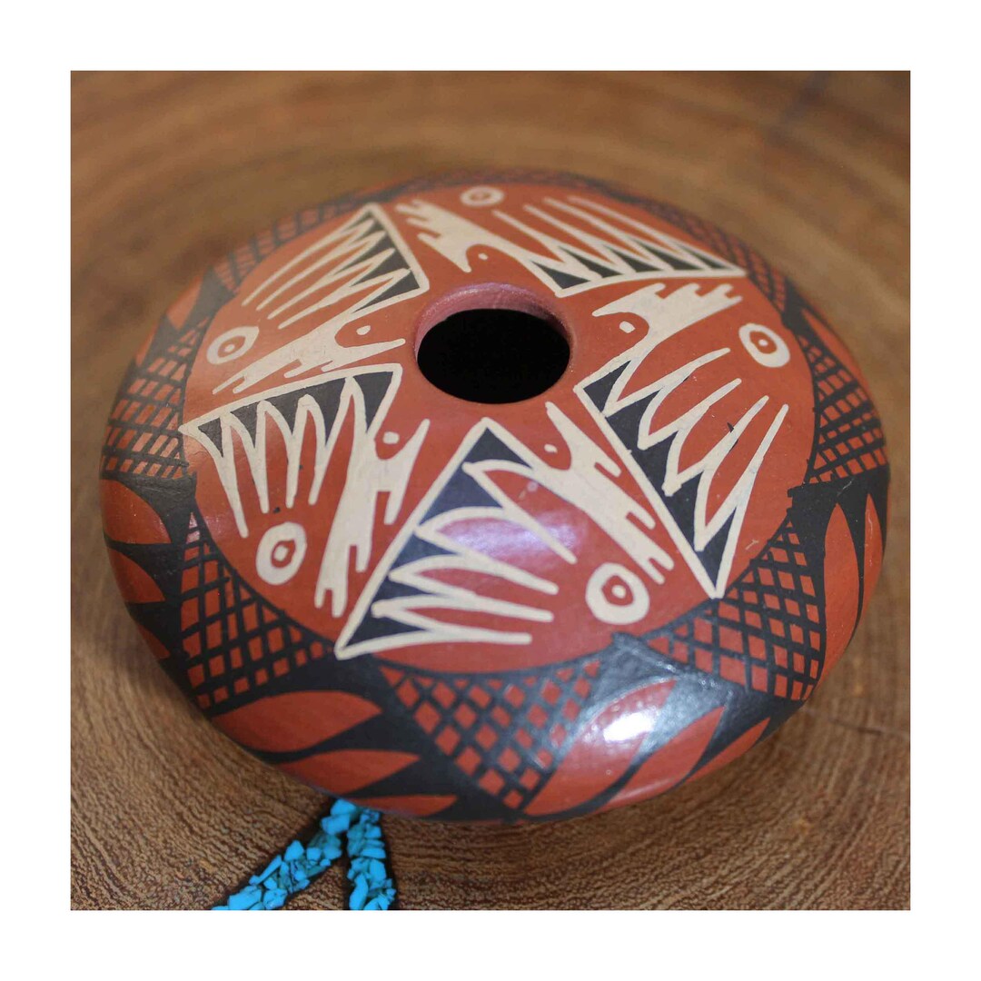 Small Mata Ortiz Flying Star Pattern Pottery Black White Glaze Native ...