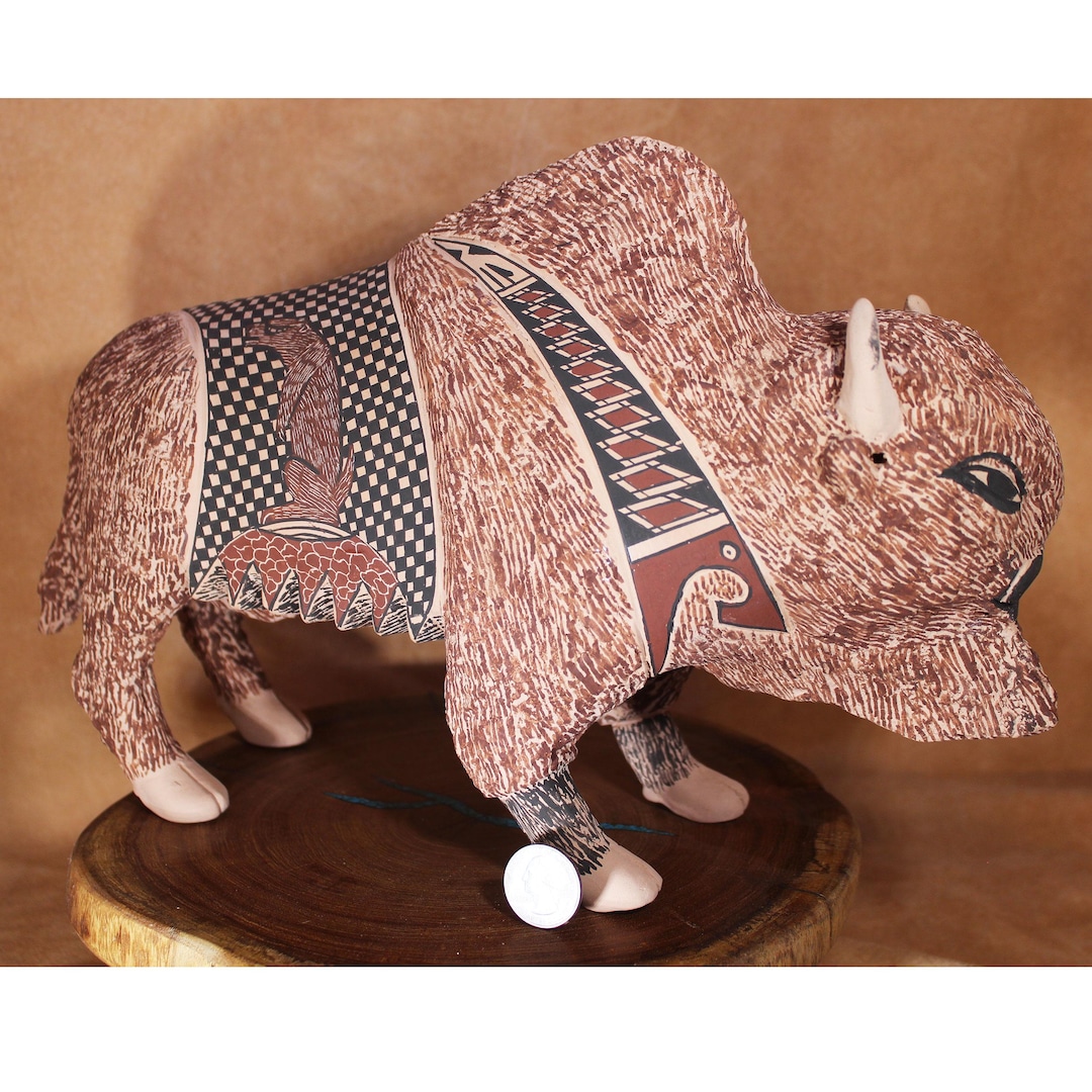 Mata Ortiz Bison Buffalo Figure Handmade Mexican Pottery High Detail ...