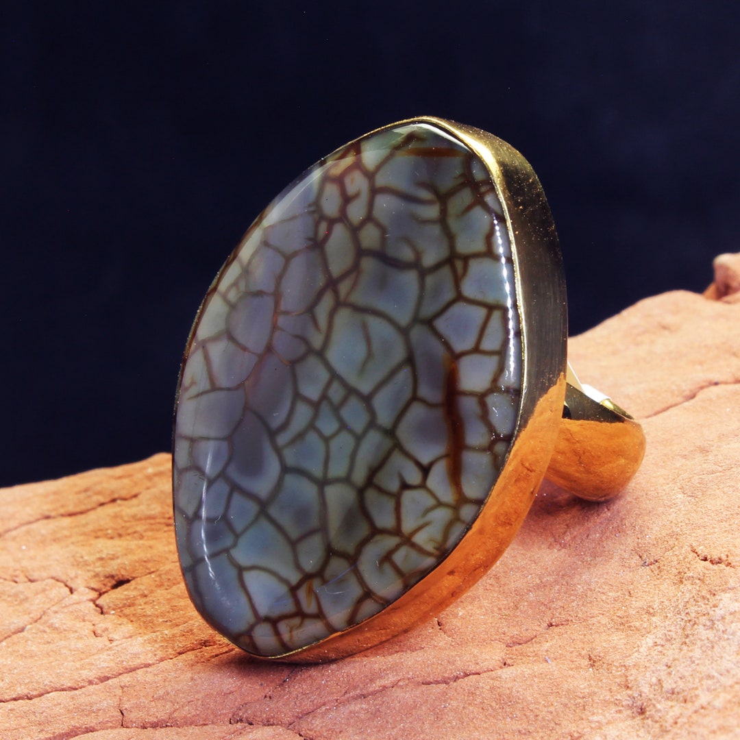 Oval Alligator Skin Agate Ring Adjustable Alchemia Golden Alloy Charles ...