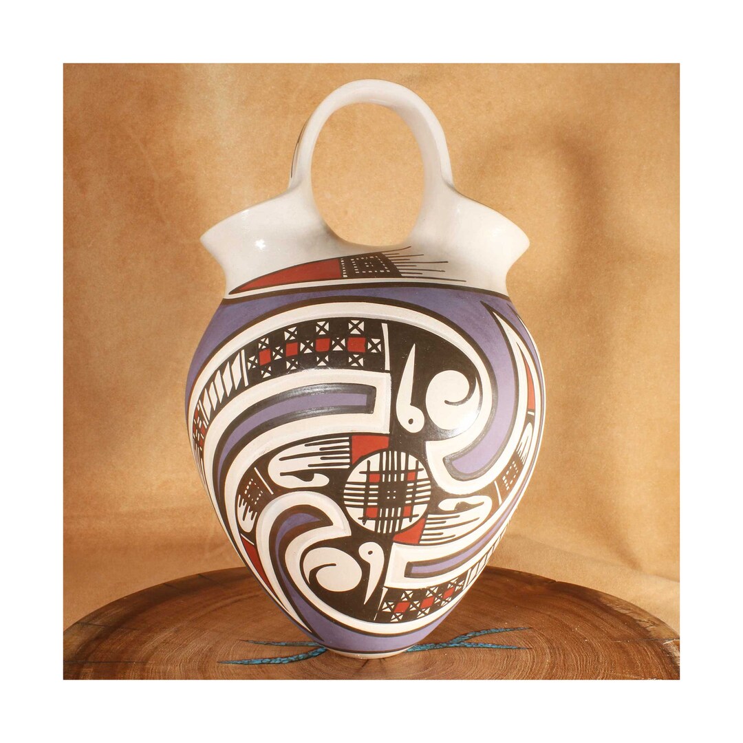 Mexican Pottery Wedding Vase Lavender Glaze White Clay Deep Sgraffito ...