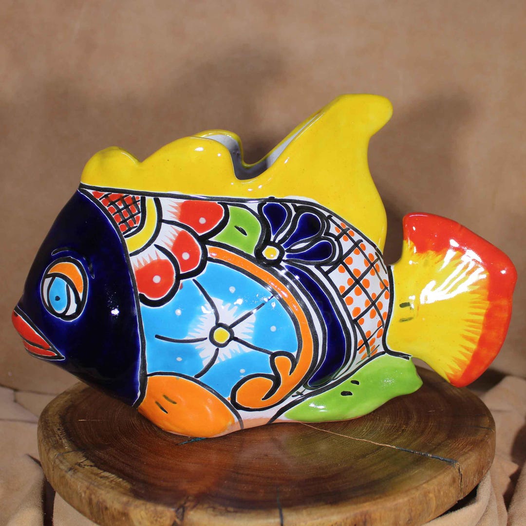 Talavera Mexican Large Fish Pottery Planter Cheerful Bright Glaze ...