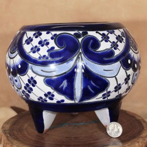 Deep Blue White Talavera Bright Cheerful Ceramic Garden Flower Pottery ...