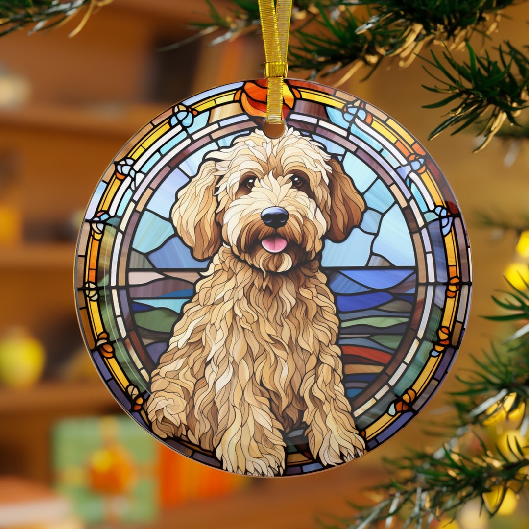 Dog Ornament Christmas Doodle Goldendoodle Stainless Glass Design Breed ...