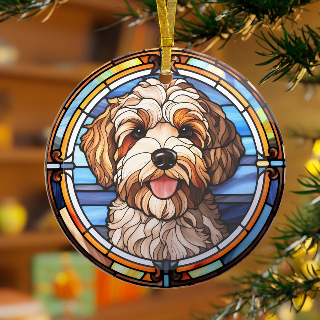 Dog Ornament Christmas Doodle Cavapoo Maltipoo Stainless Glass Design ...