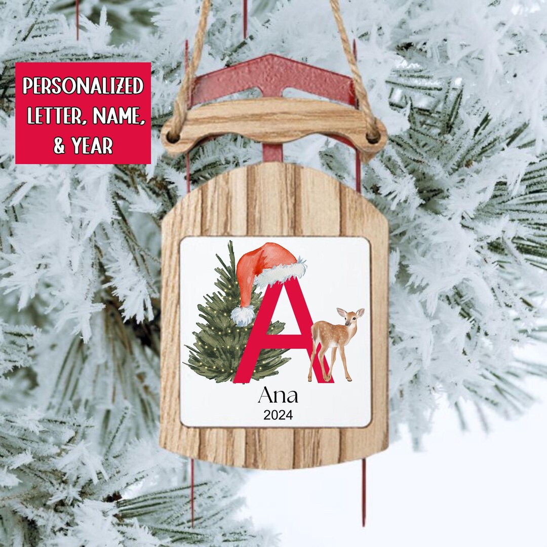 Custom Name Initial Sled Ornament, Personalized 2024 Monogram Initial ...