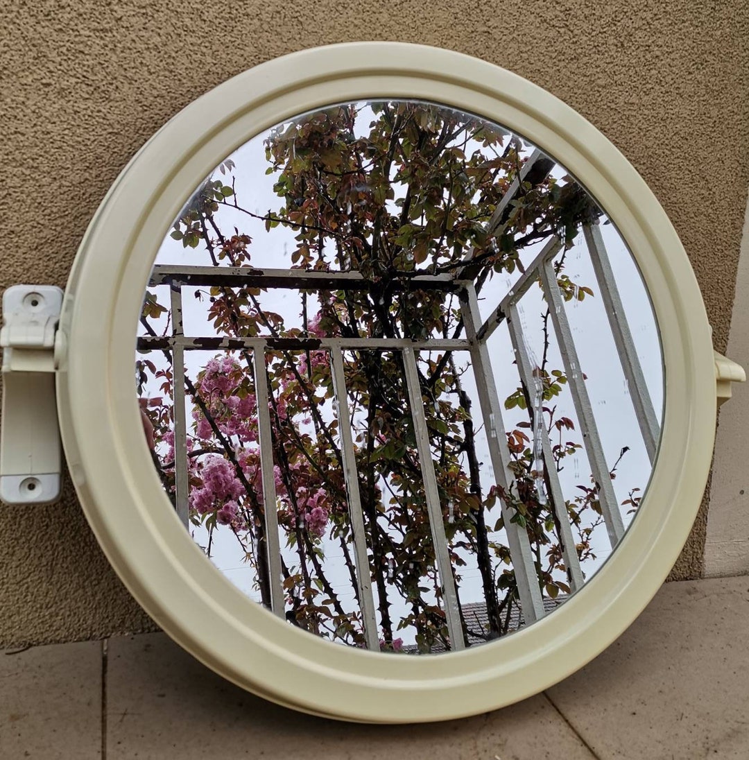 Vintage Plastic Round Mirror, Retro White Mirror, Space Age Mirror ...