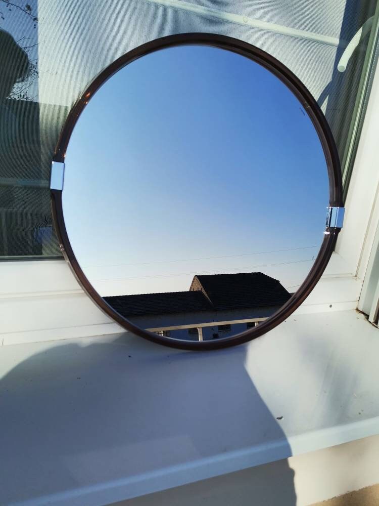 Vintage Plastic Round Mirror/ Retro Brown Mirror/space Age - Etsy