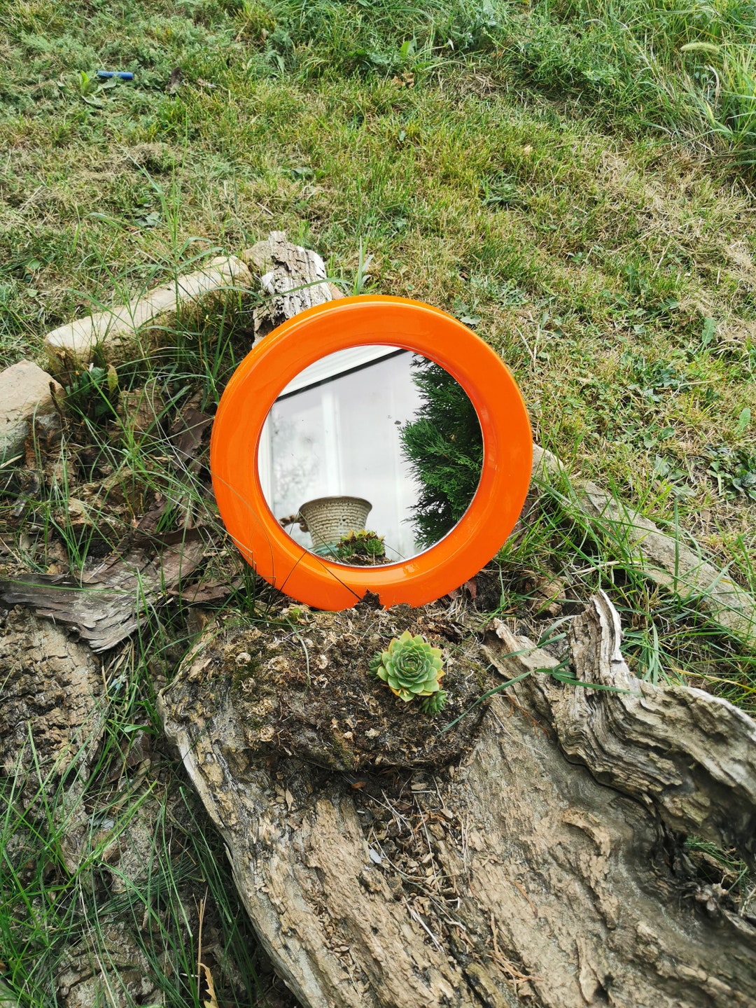 Vintage Plastic Round Mirror/ Retro Orange Mirror/space Age Mirror ...