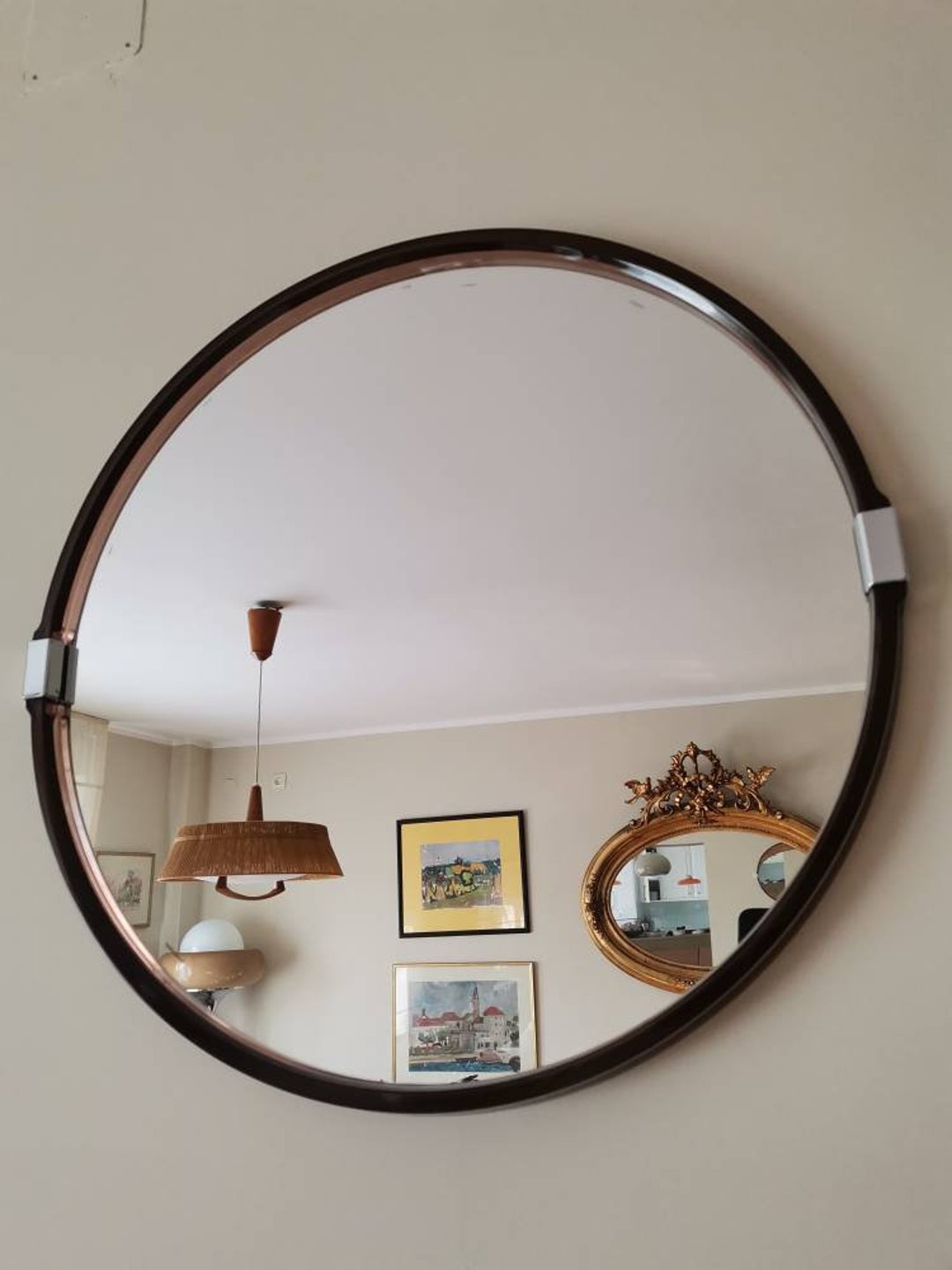 Vintage Brown Plastic Round Wall Mirror - 1970s Retro Decor - Etsy