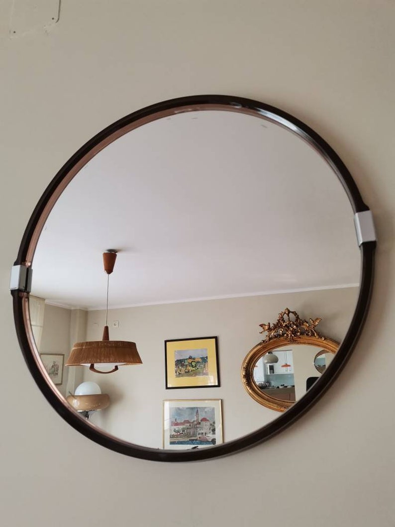 Vintage Plastic Round Mirror/ Retro Brown Mirror/space Age | Etsy