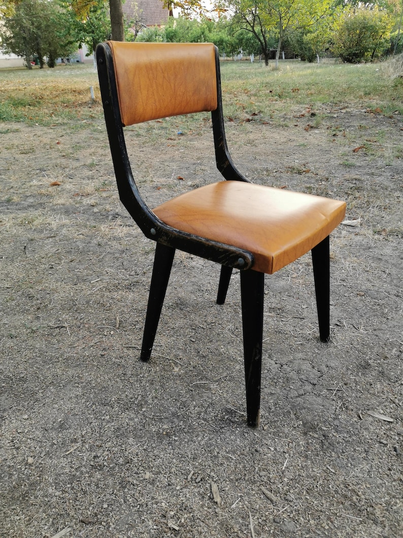 Vintage 70s West German Dining Chair: Faux Leather, Mid-century Modern ...