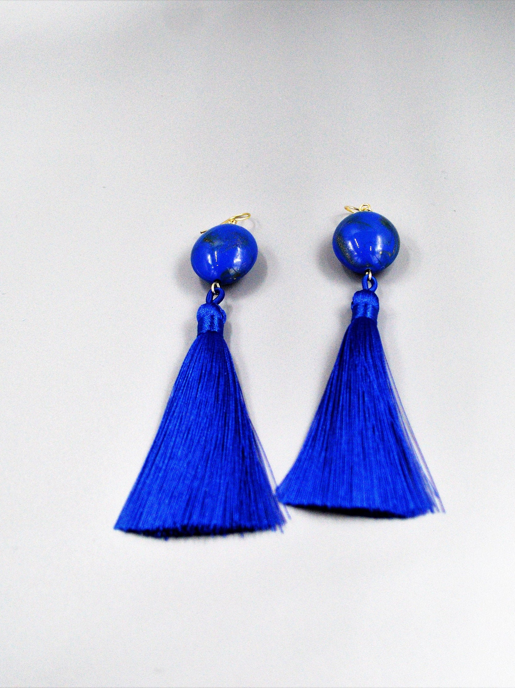 Pendientes largos azules, pendientes largos azul marino, pendientes ...