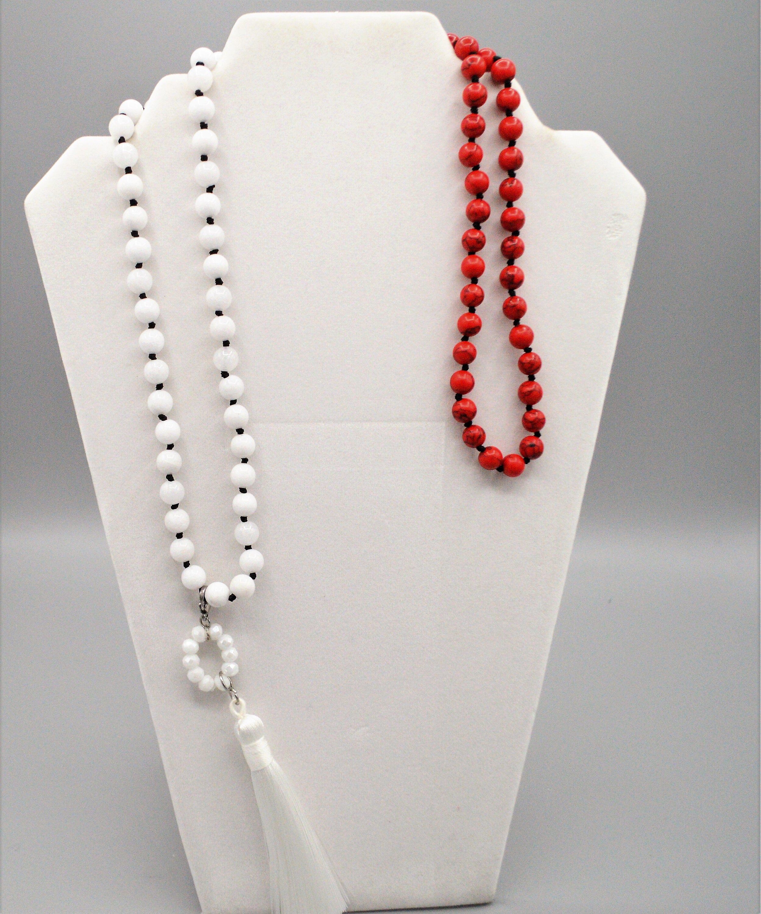 Rote und weiße lange Halskette, Quaste lange Halskette für Frauen ...