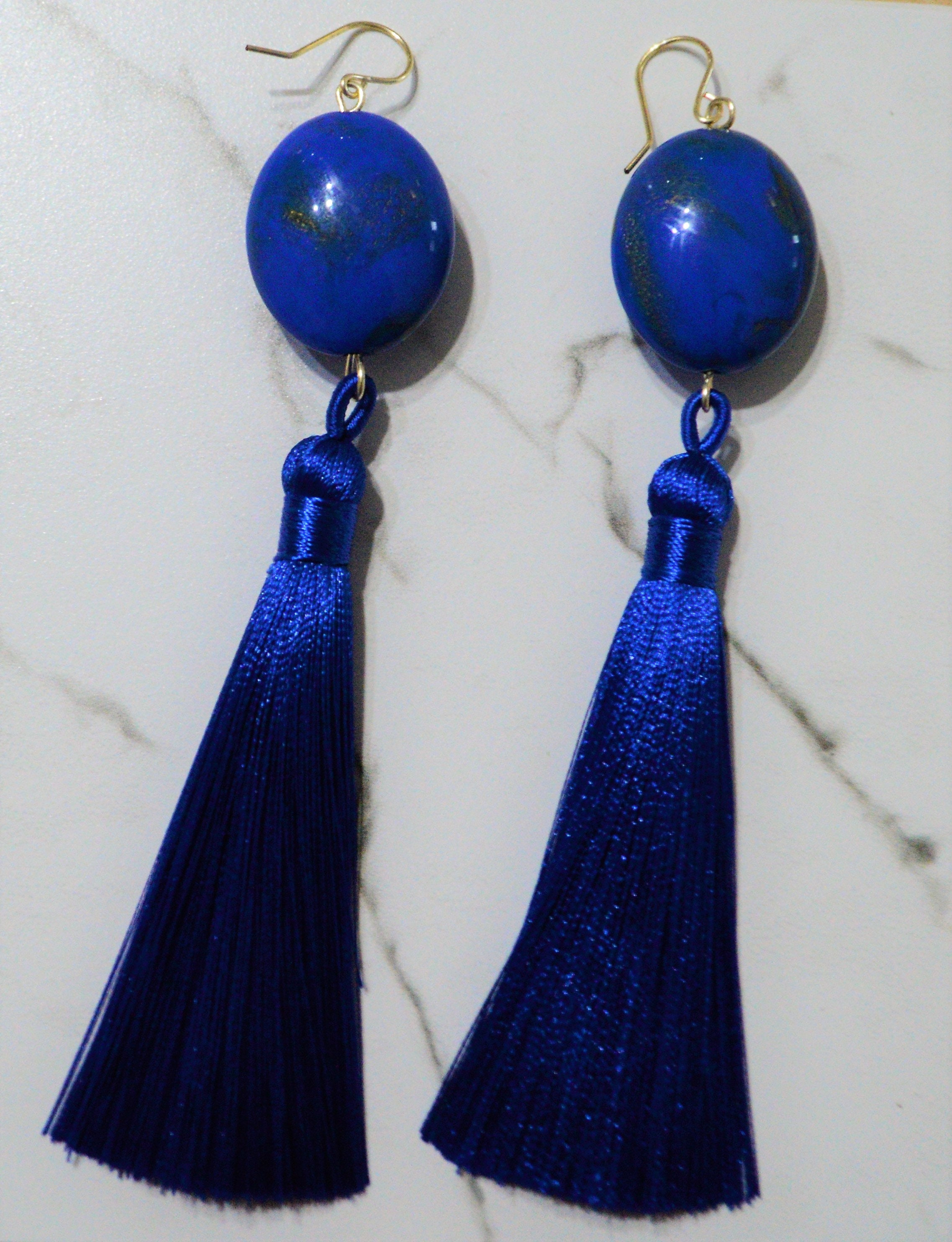 Pendientes largos azules, pendientes largos azul marino, pendientes ...