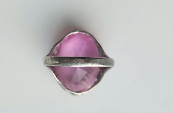 1920s cocktail ring sterling large pink stone - Gem