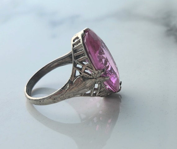 1920s cocktail ring sterling large pink stone - Gem