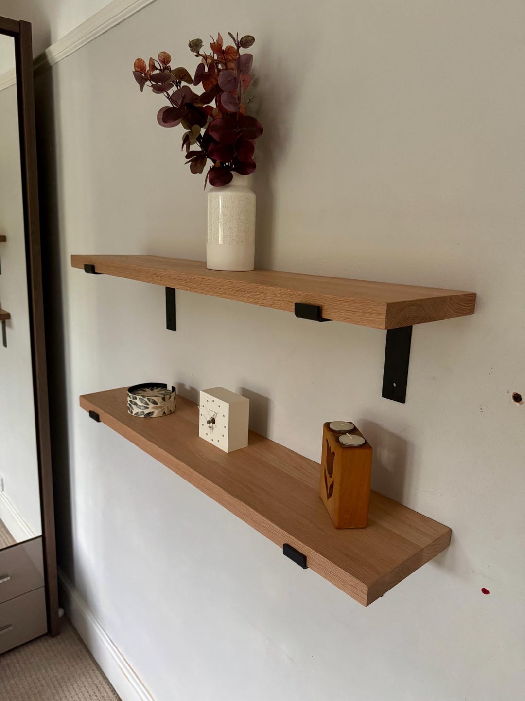Solid Oak Hanging Shelf: Down Bracket, Industrial Kitchen Decor - Etsy