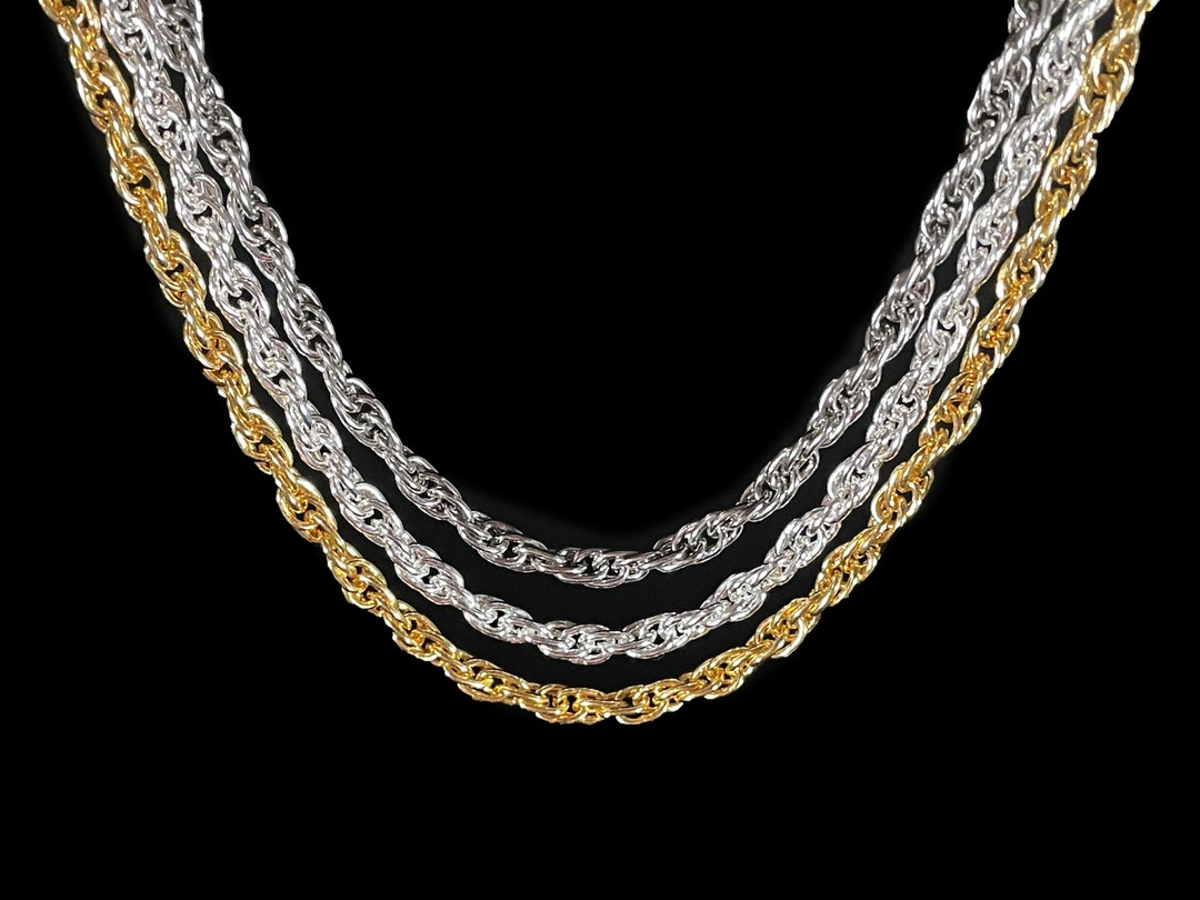 999 Platinum or 24K Gold Rope Chain Necklace, Hypoallergenic, Never ...