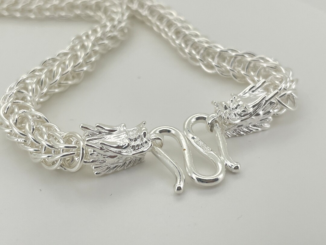 999 Pure Silver Dragon Tail Chain Necklace (7.5mm Width) Premium ...
