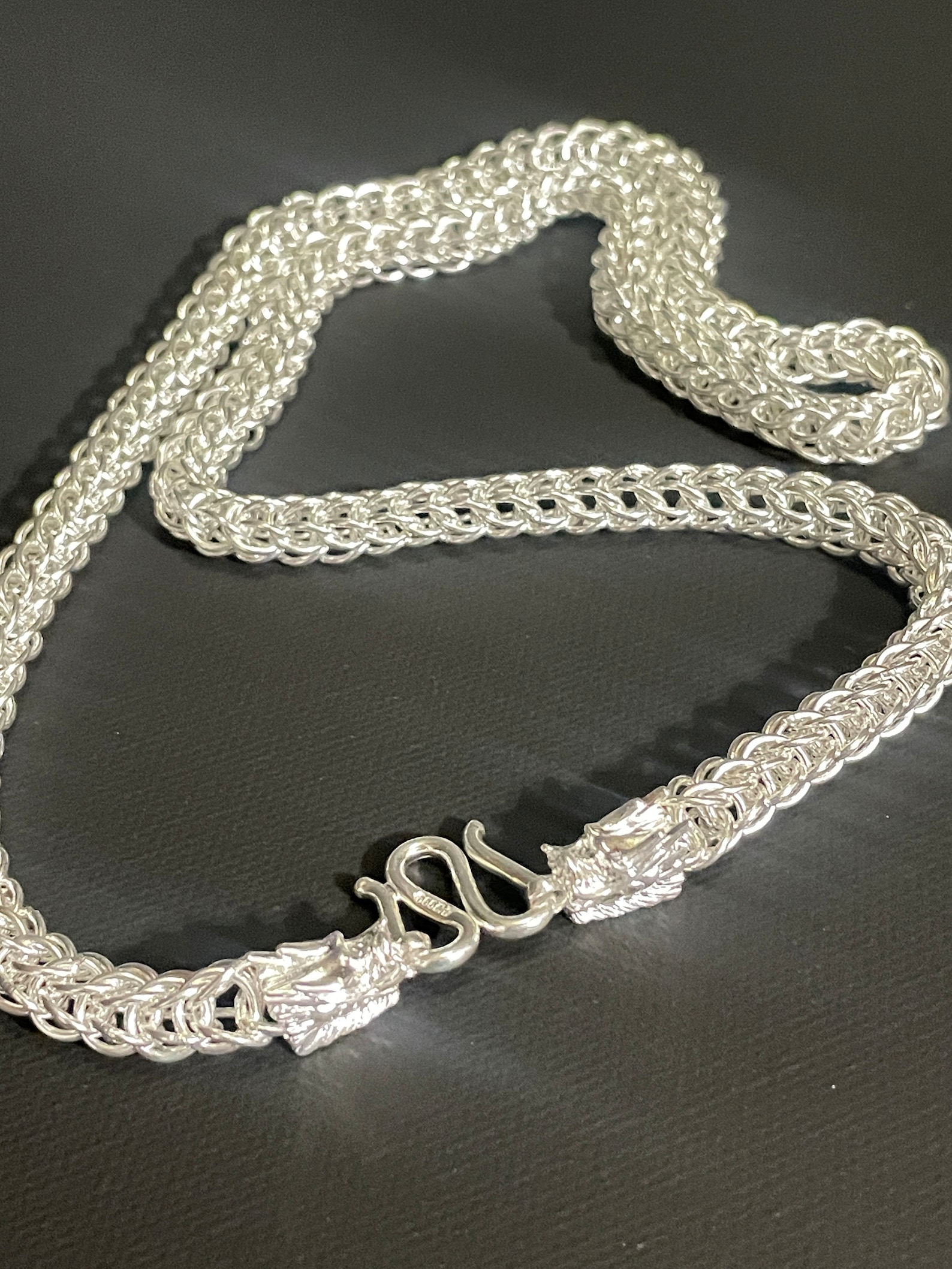 999 Pure Silver Dragon Tail Chain Necklace (7.5mm Width) Premium ...