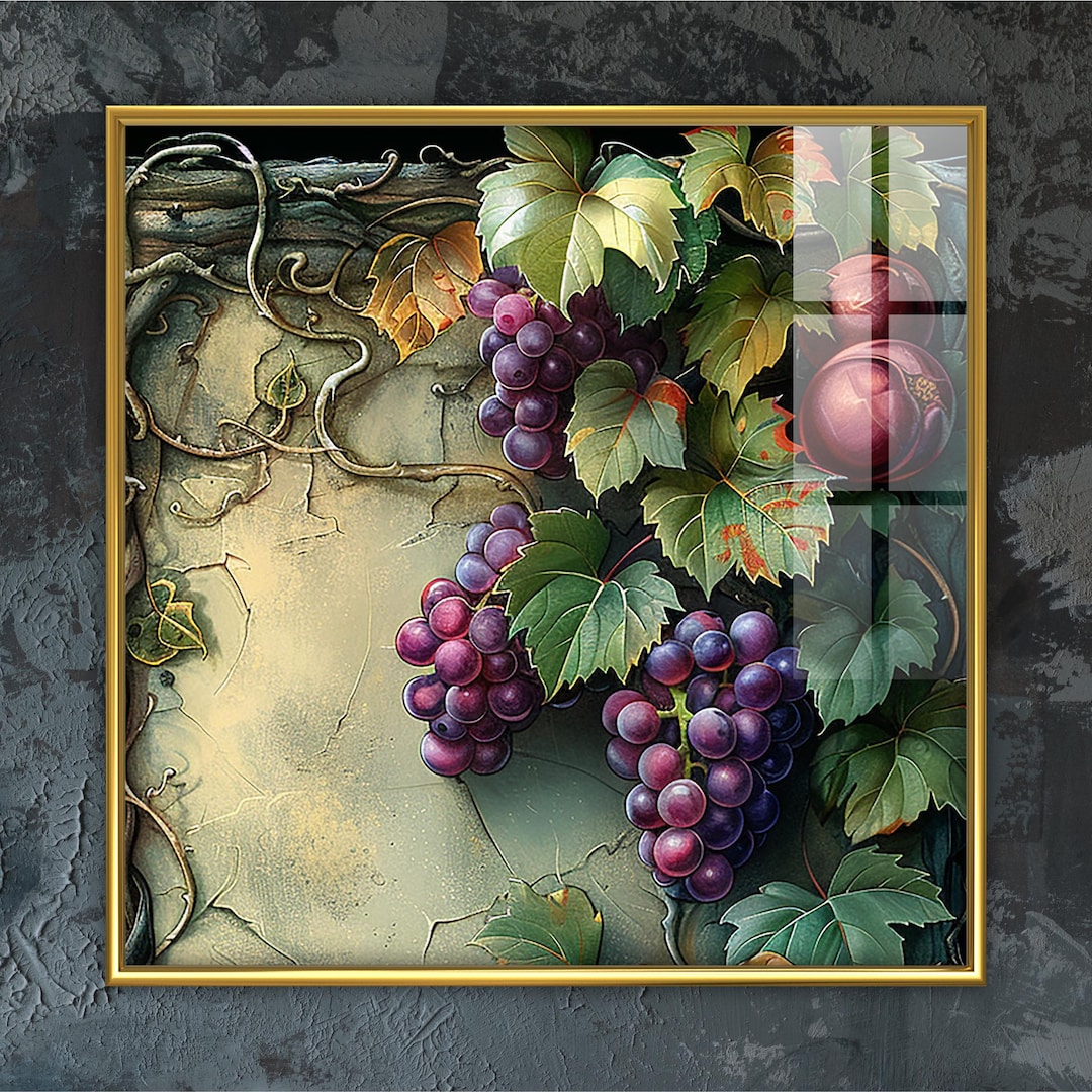 Vintage Grape Print | Green Grapes Glass Painting | Painting on Glass ...