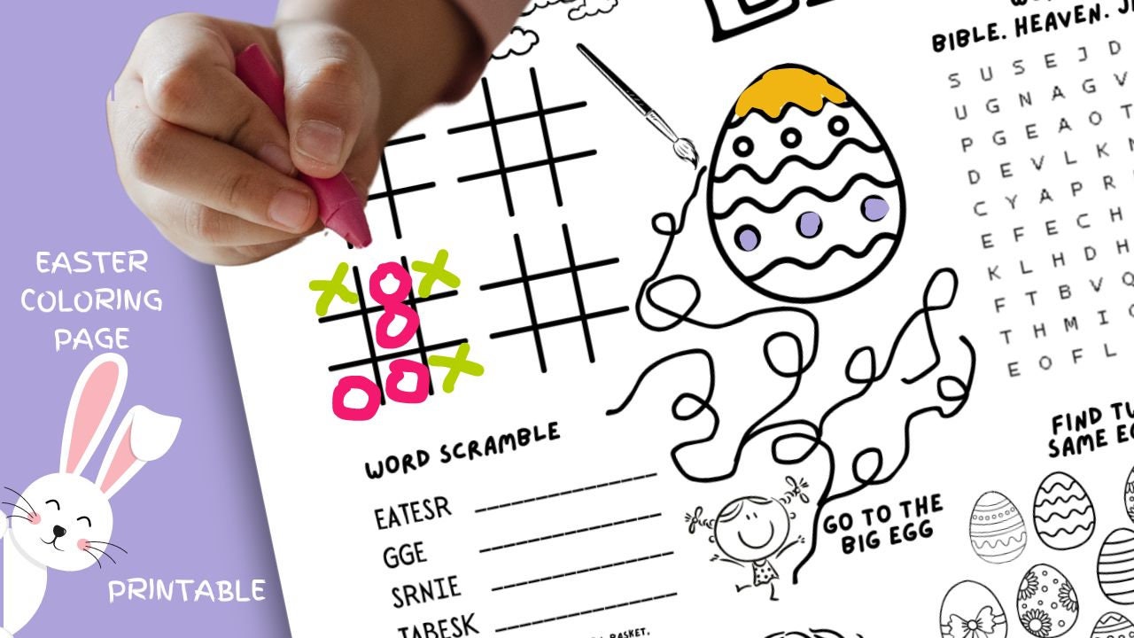 Coloring Pages for Kids Easter Brunch Dinner Placemat Kids Bible ...