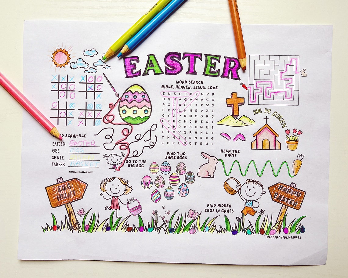 Coloring Pages for Kids Easter Brunch Dinner Placemat Kids Bible ...