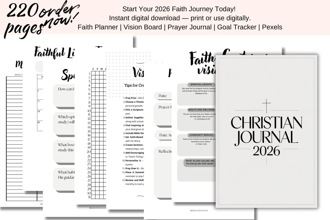 2026 Christian Journal Bundle, Faith Planner Vision Board Printable ...