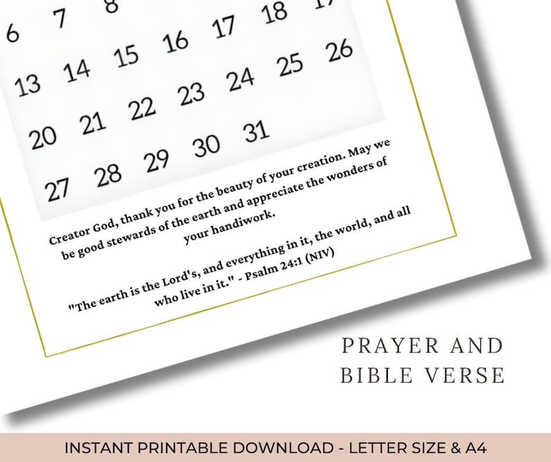 2024 Calendar Printable , Floral Monthly, Bible Verse, US A4 and Letter ...