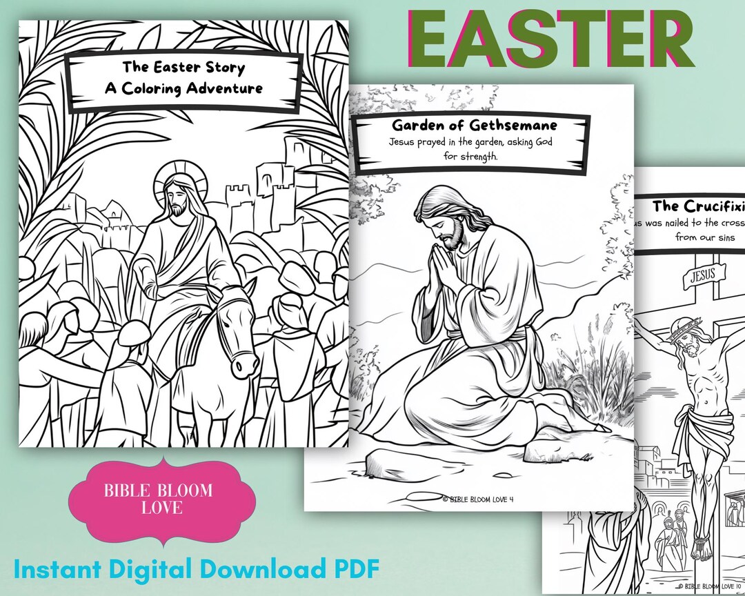 Easter Story Coloring Book | 18 Christian Bible Scenes | Digital ...