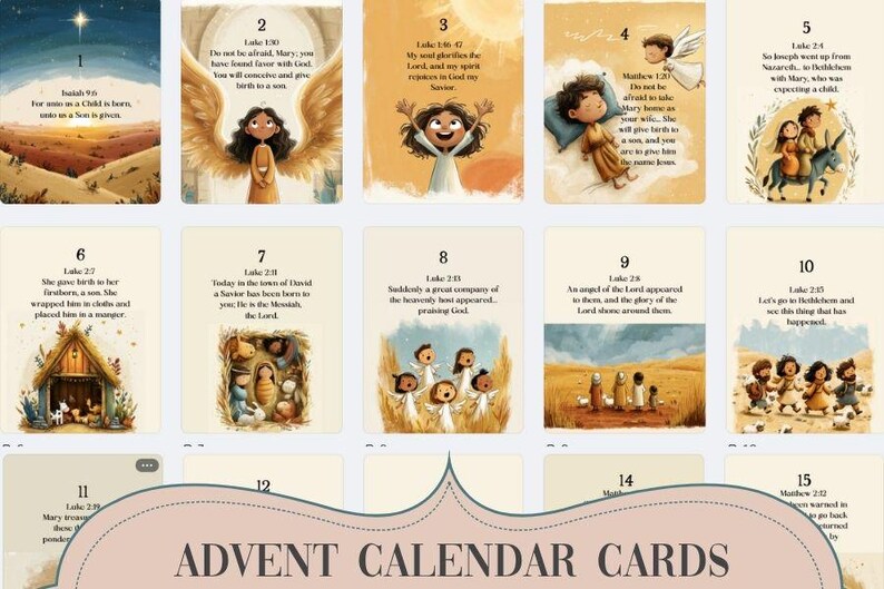Christmas Advent Scripture Cards | 25 Illustrated Bible Verse Cards ...