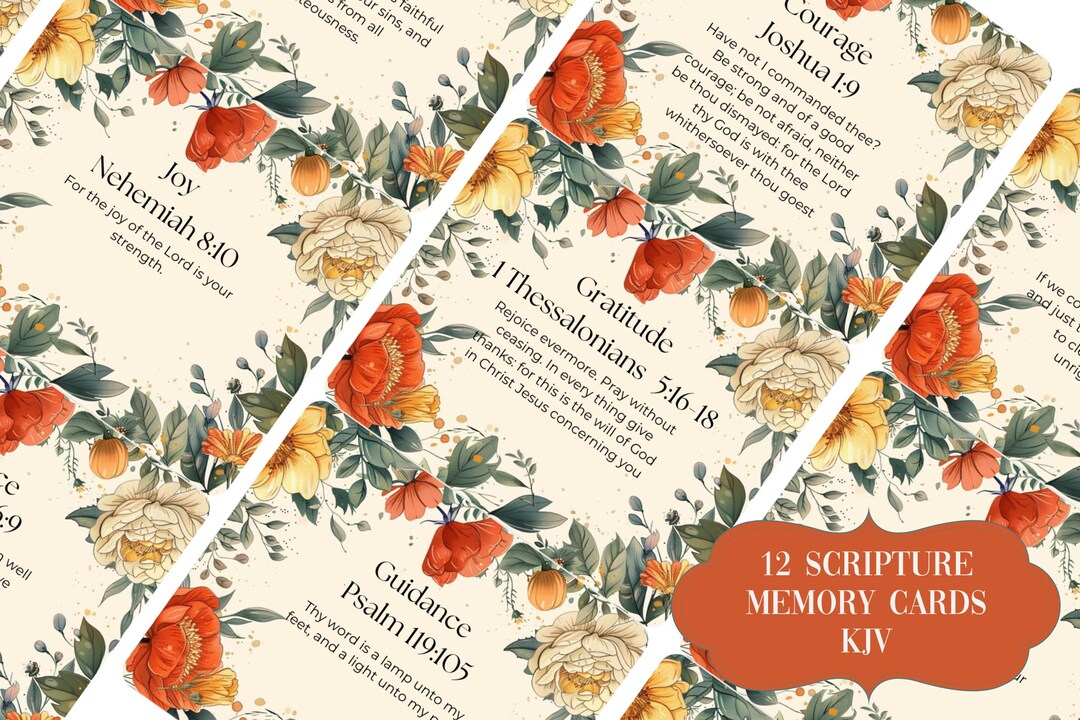 Scripture Memory Cards Printable | Set of 12~size 3 1/3" X 4" (in ...