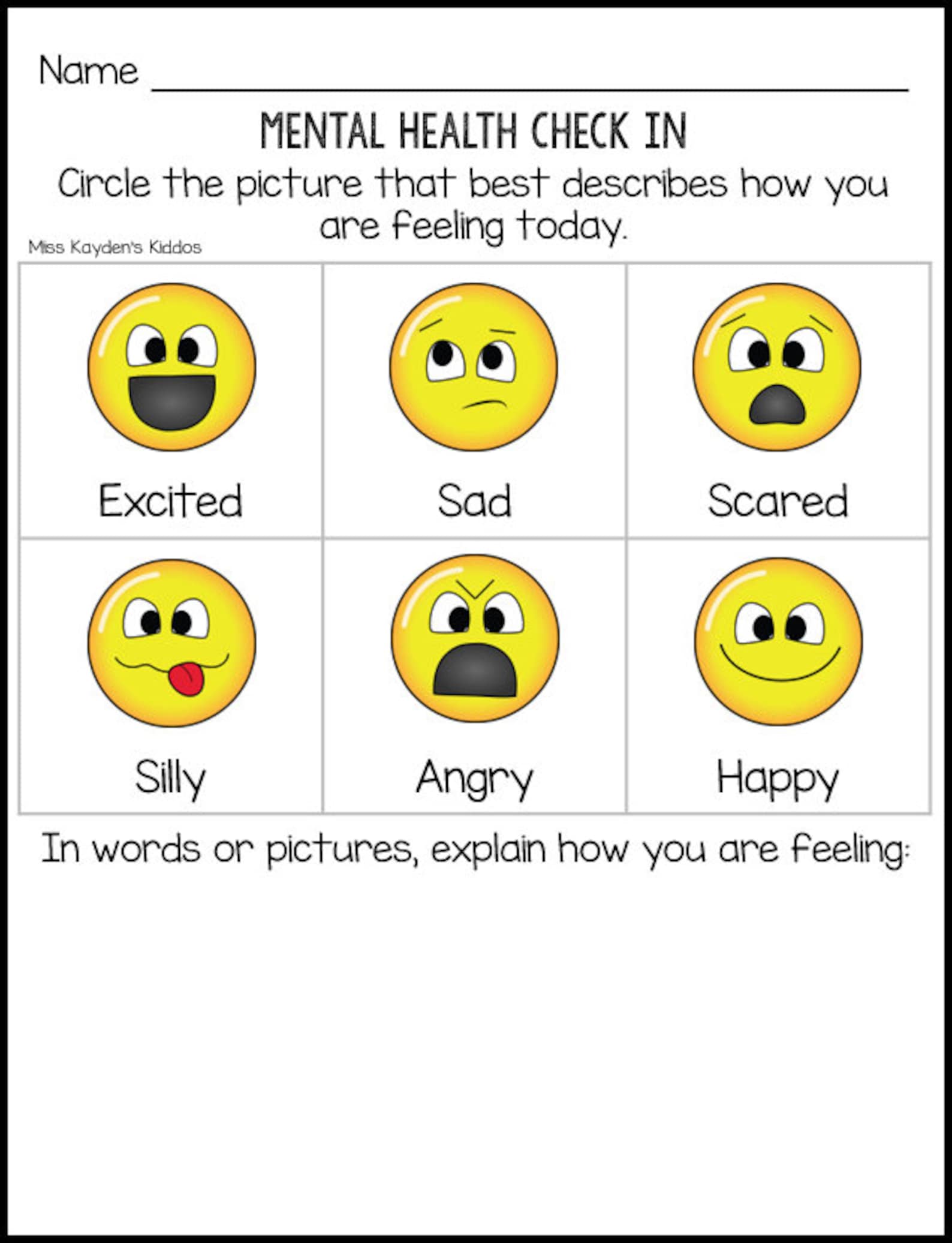 Printable Emoji Mental Check In Entrance and Exit Ticket | Etsy