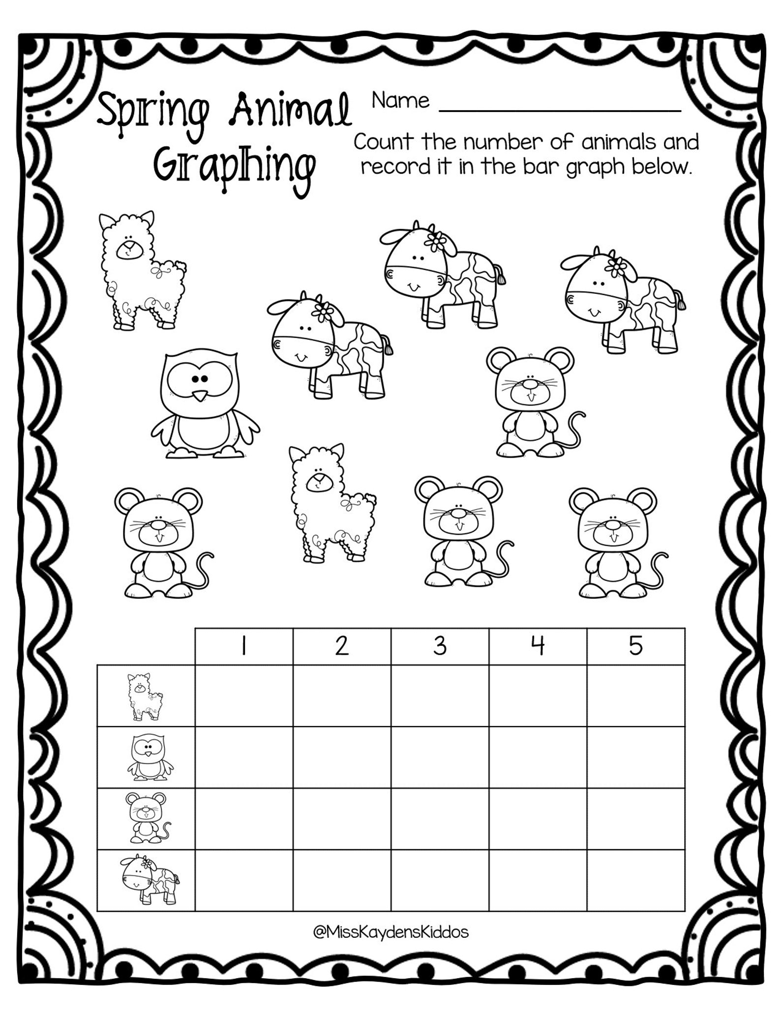 Printable Spring Animal Bar Graphing Worksheets Kids Data | Etsy
